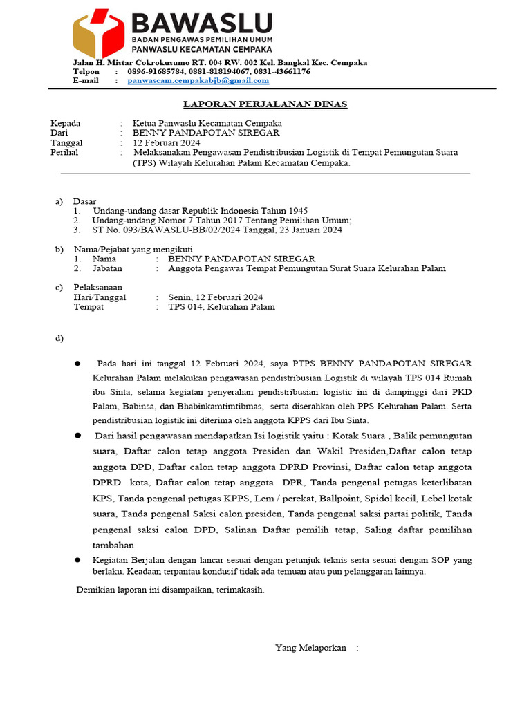 Laporan Pengawasan Logistik TPS | PDF