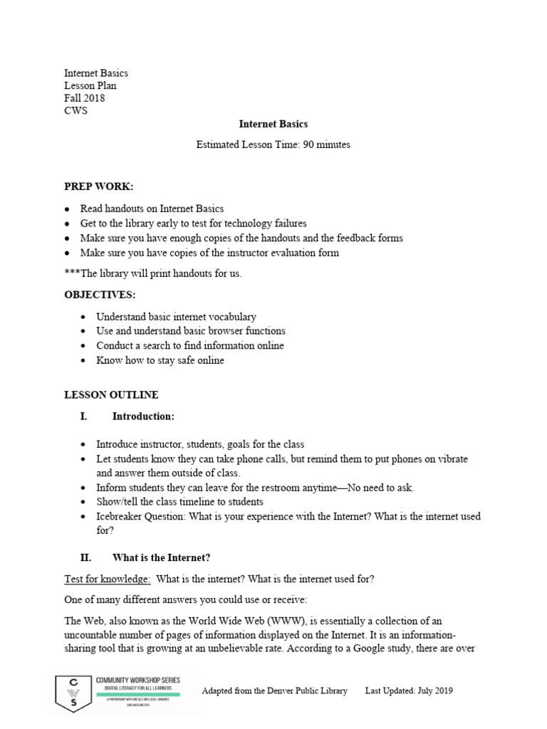 Internet Basics Lesson Plan Two | PDF | World Wide Web | Internet & Web