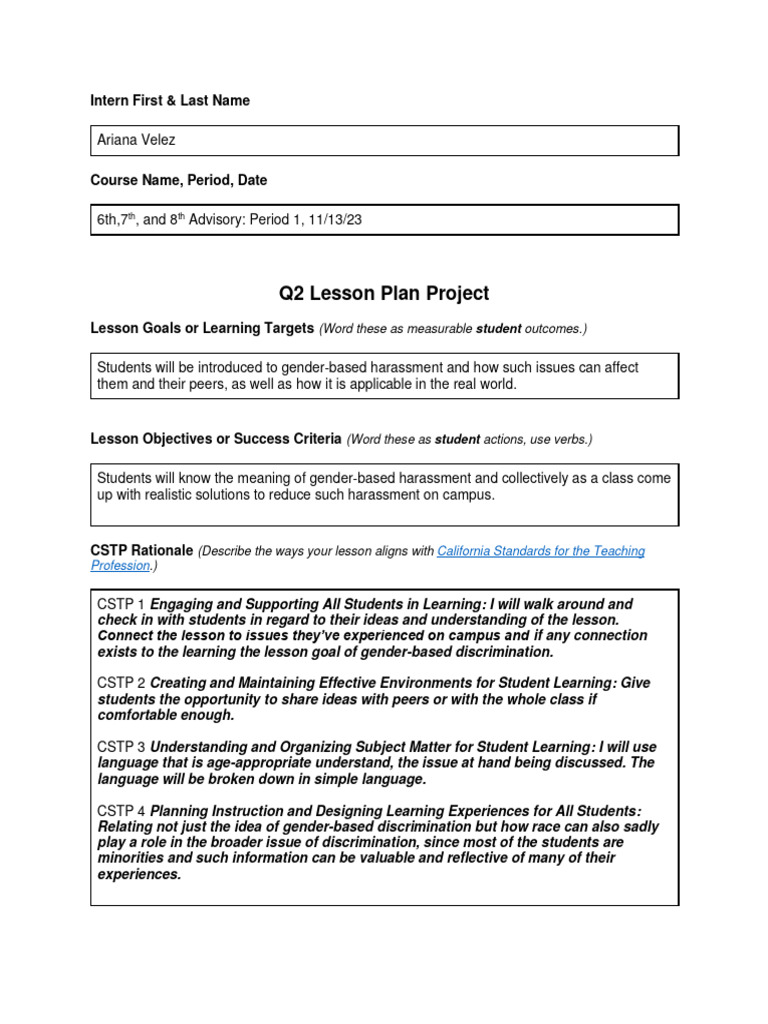 q2 CSTP Lesson Plan Template 4 | PDF