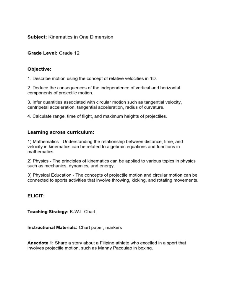 Lesson Plan | PDF | Acceleration | Projectiles