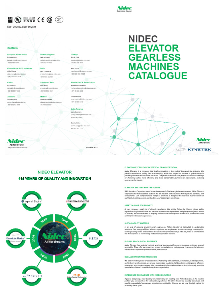 Nidec Elevator Gearless Machines Catalog | PDF | Elevator | Transport
