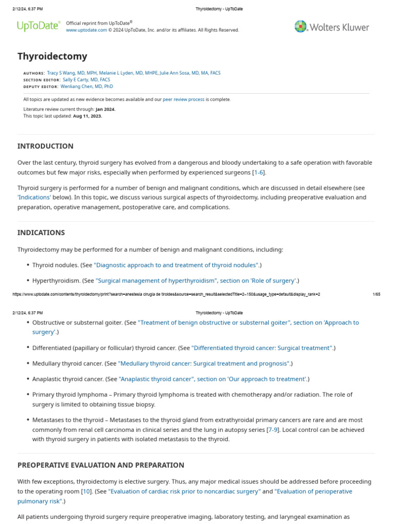 Thyroidectomy - UpToDate | PDF | Thyroid | Surgery
