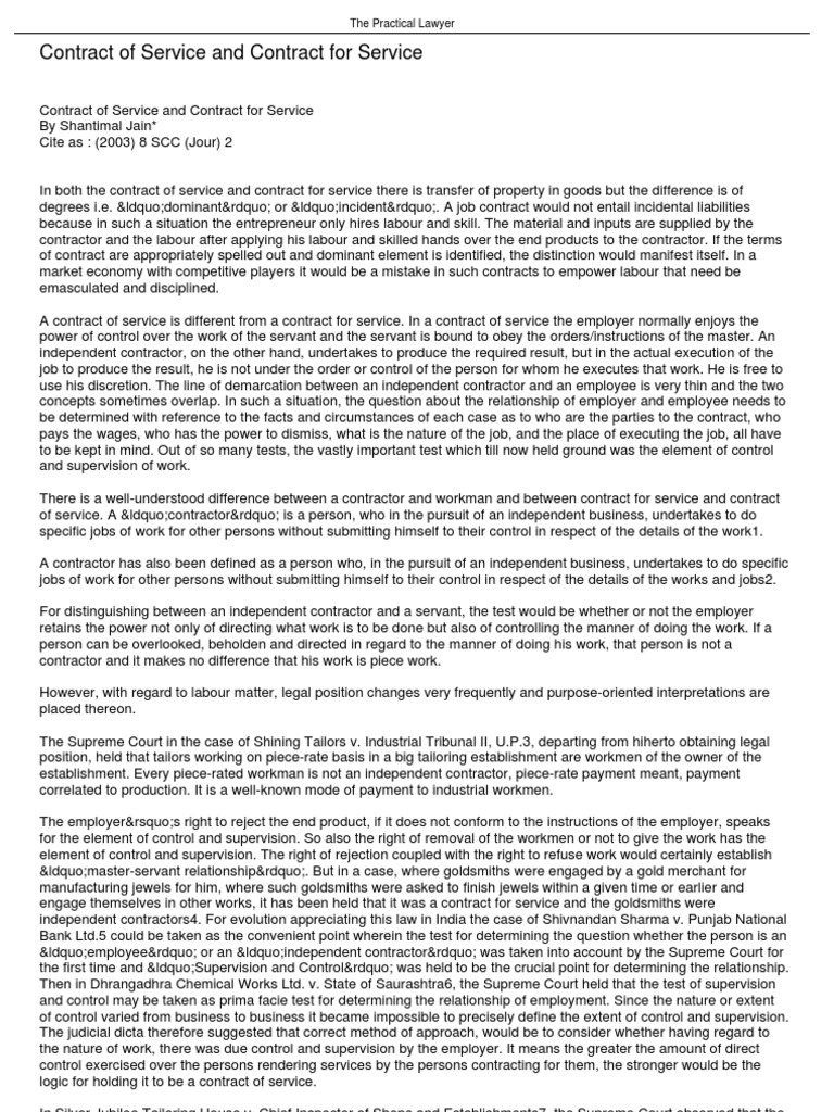 Contract of Service Vs Contract For Service | PDF | Independent ...