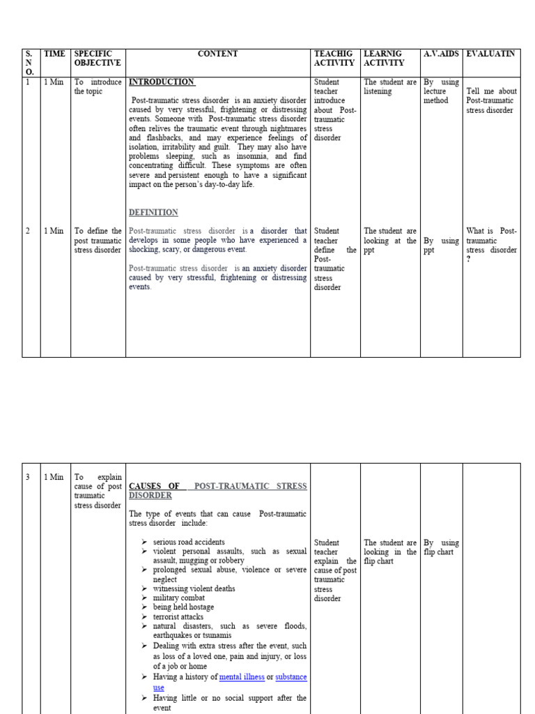 PTSD Lesson Plan | PDF | Psychological Trauma | Psychotherapy