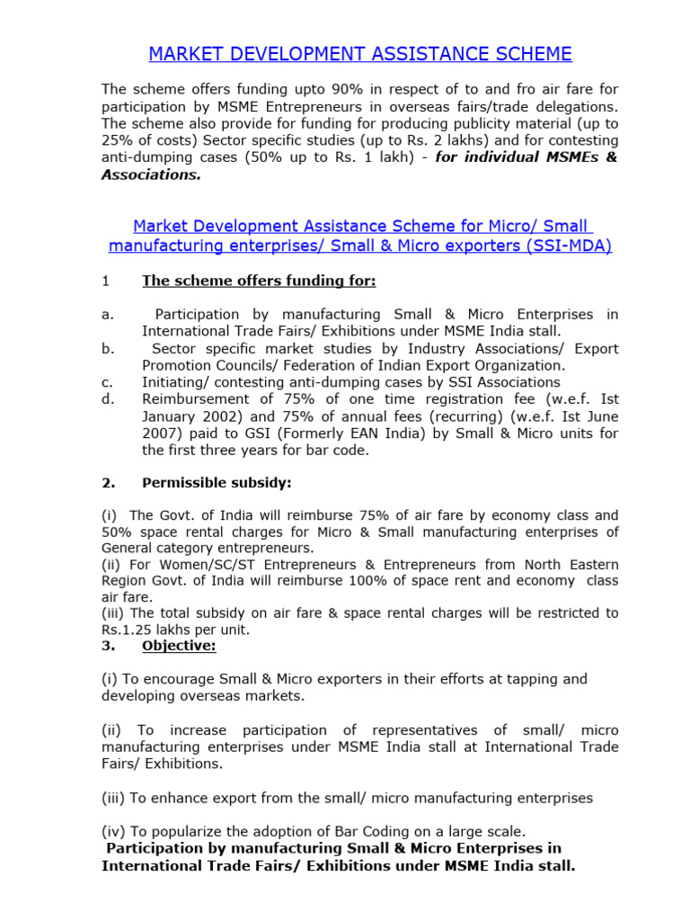 Market Development Assistance Scheme | PDF | Small And Medium Sized ...