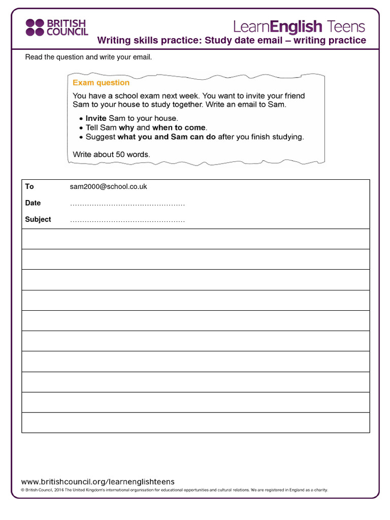Study Date Email Writing Practice | PDF