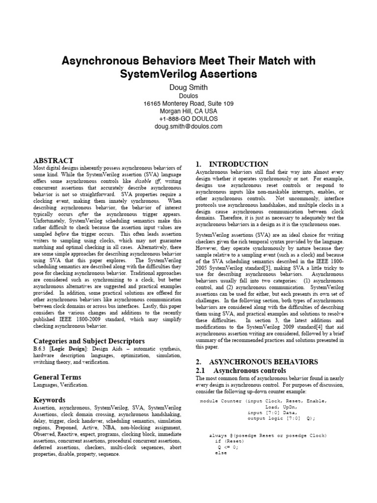 Asynchronous Behavior in SystemVerilog Assertions | PDF | Computer ...