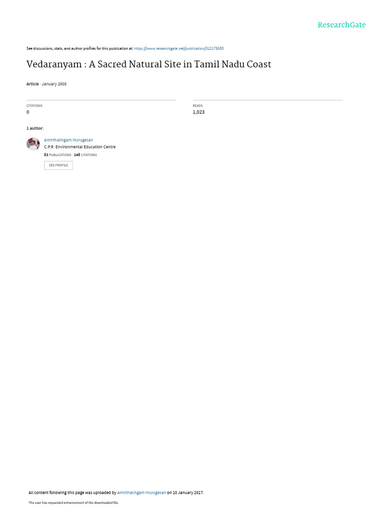 Vedaranyam ASacred Natural Sitein | PDF | Organisms