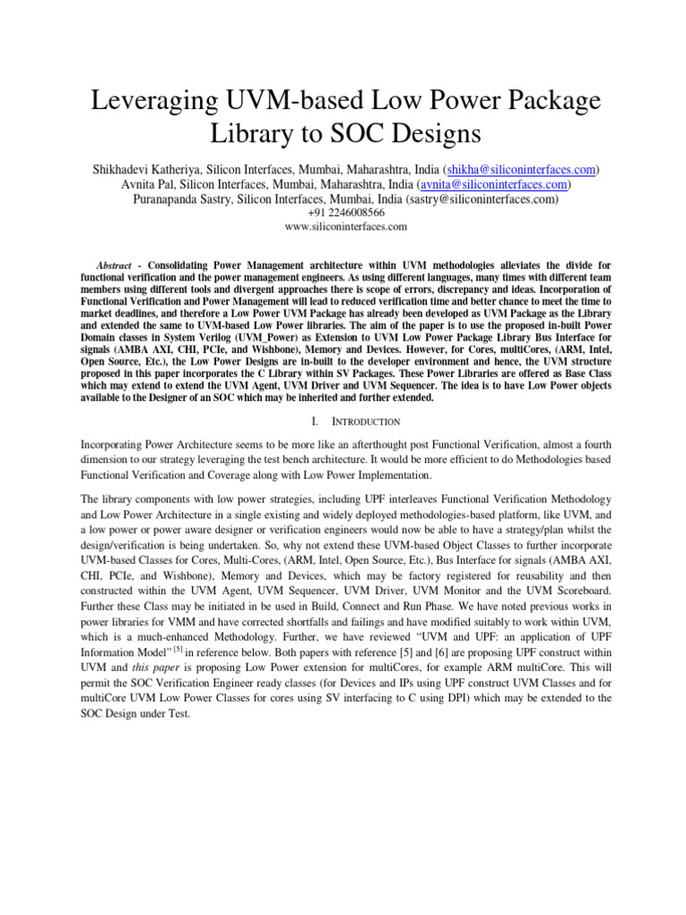 1063 Leveraging UVM Based Low Power Package Library to SOC Designs | PDF | Multi Core Processor ...