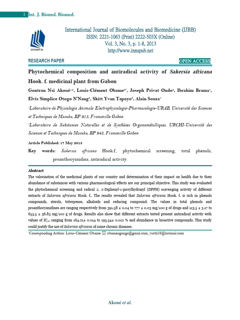 Phytochemical Composition and Antiradical Activity of Sakersia Africana Hook. F. Medicinal Plant ...