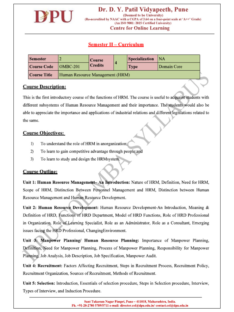 MBA - Semester - II - Syllabus | PDF