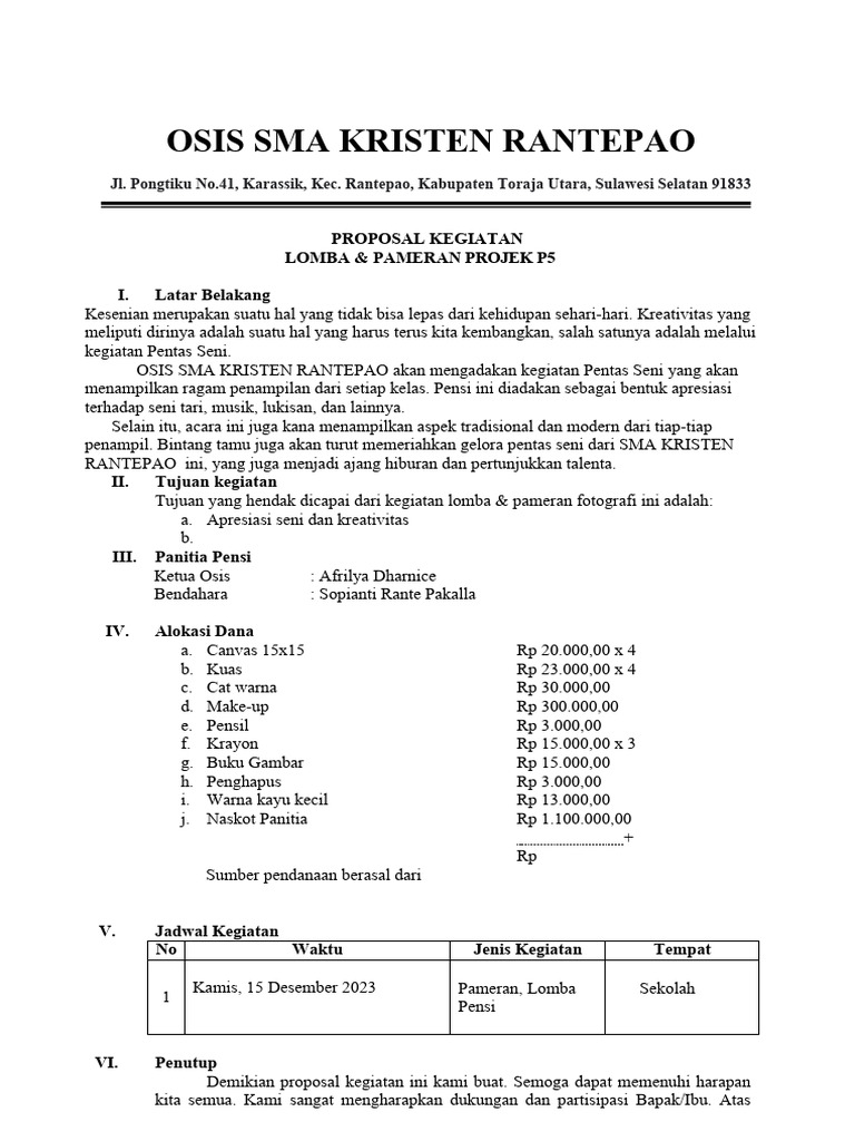 Contoh Proposal Kegiatan OSIS | PDF