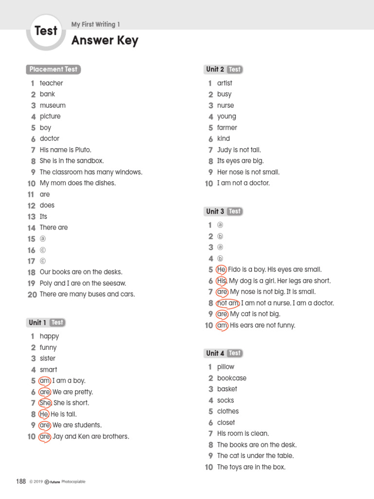My First Writing 1-Test Answer Key | PDF