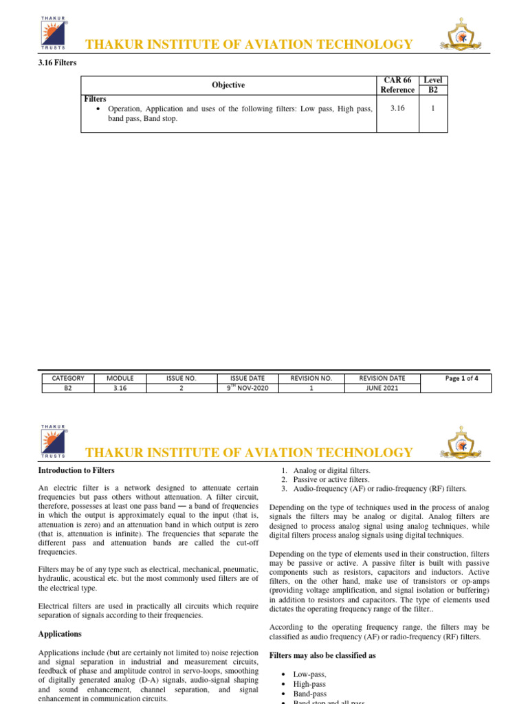 Thakur Institute of Aviation Technology: 3.16 Filters CAR 66 Reference Level B2 Filters ...