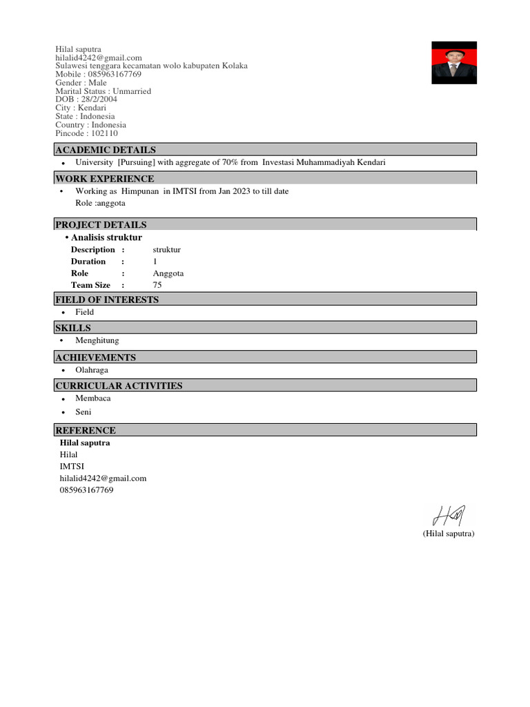 Hilal saputra _Professional Resume – 01 | PDF