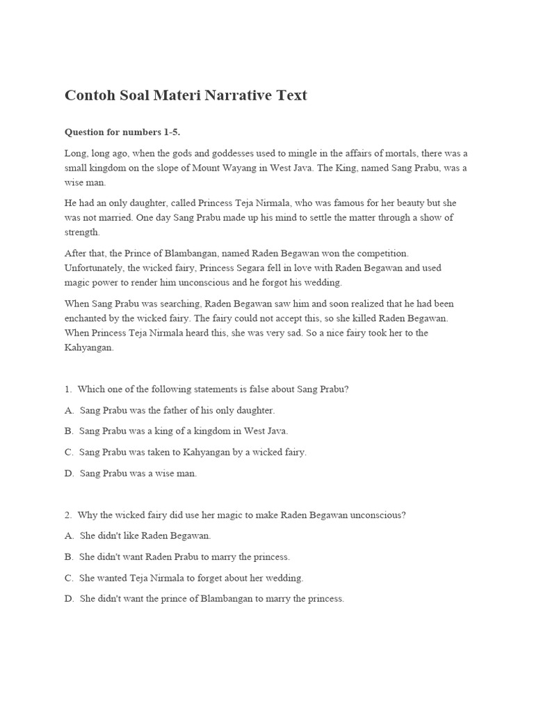Contoh Soal Materi Narrative Text | PDF | Fairies | Fairy Tales Contoh Soal Materi Narrative Text | PDF | Fairies | Fairy Tales