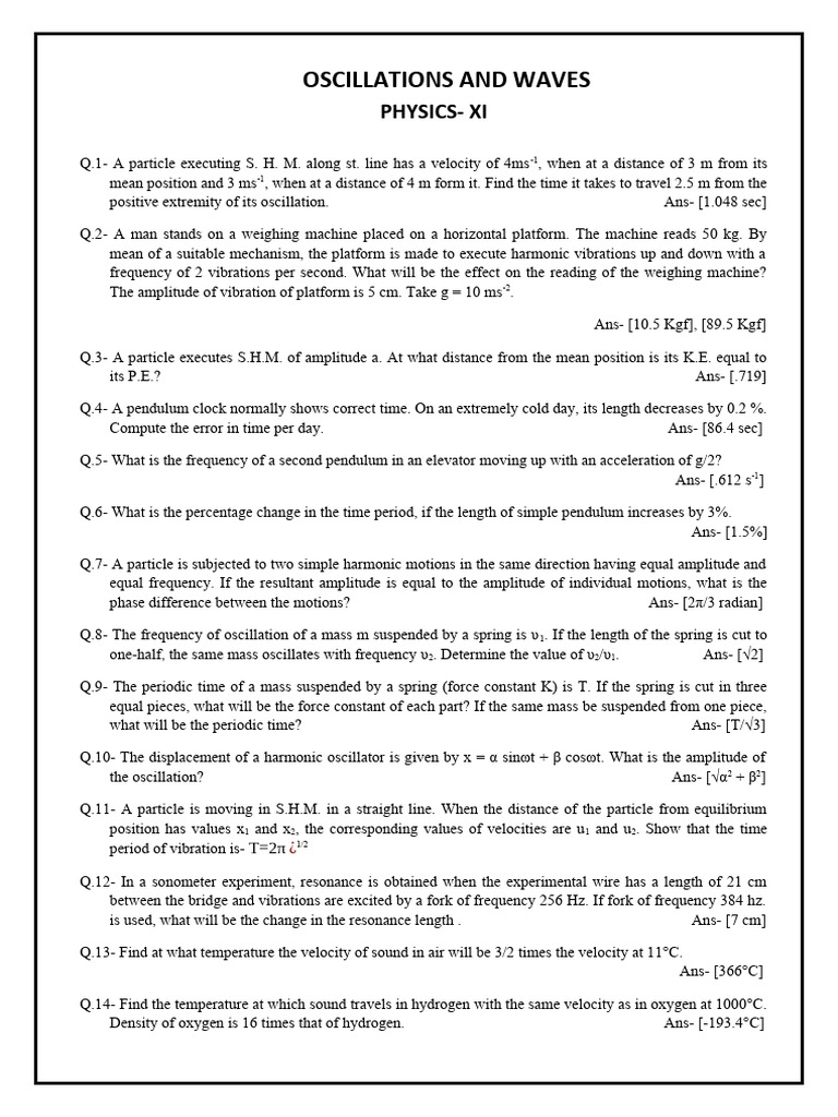 Assignment-Oscillations and Waves | PDF | Oscillation | Frequency