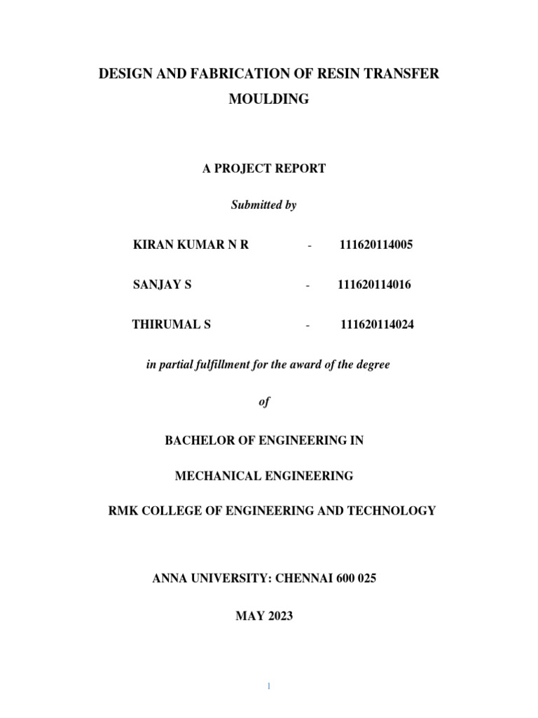 RESIN - TRANSFER - MOLDING - FINAL - REPORT With Ref | PDF | Composite ...