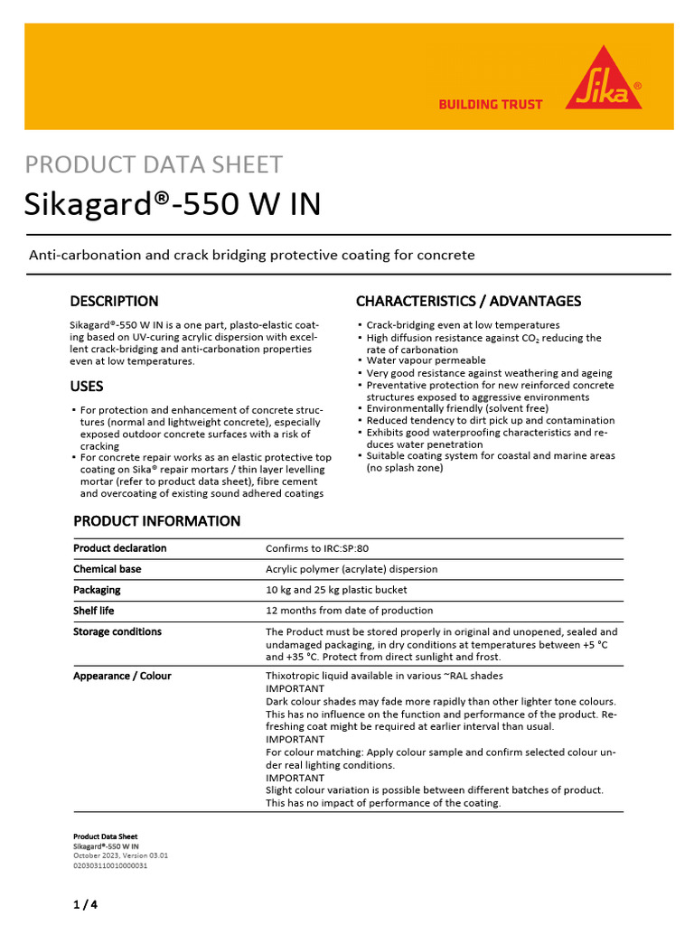 Sikagard - 550 W in | PDF | Concrete | Coating