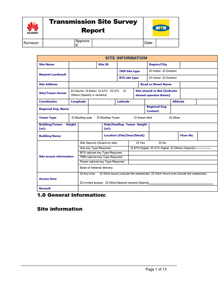 TRM Site Survey Template | PDF | Surveying | Equipment