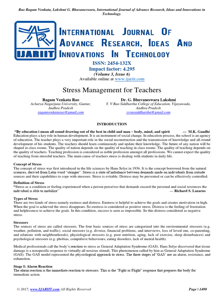 Stress Management For Teachers | PDF