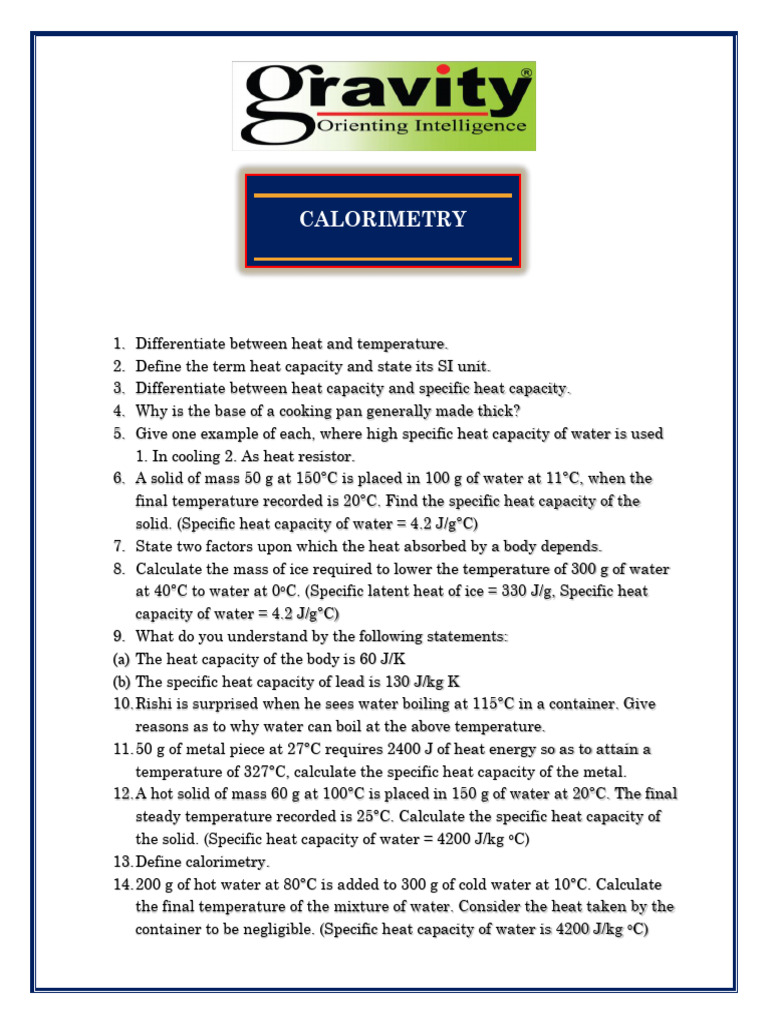 Class 10 ICSE Calorimetry Guide | PDF | Heat | Heat Capacity