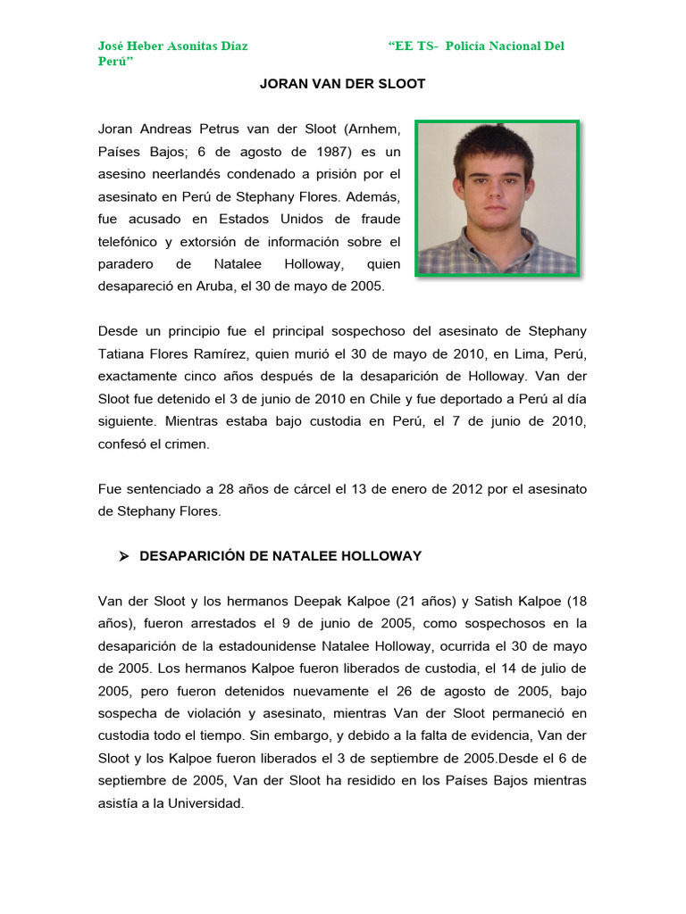 Joran van der Sloot: Asesinatos y Extorsión | PDF | Crímenes | Crimen y ...