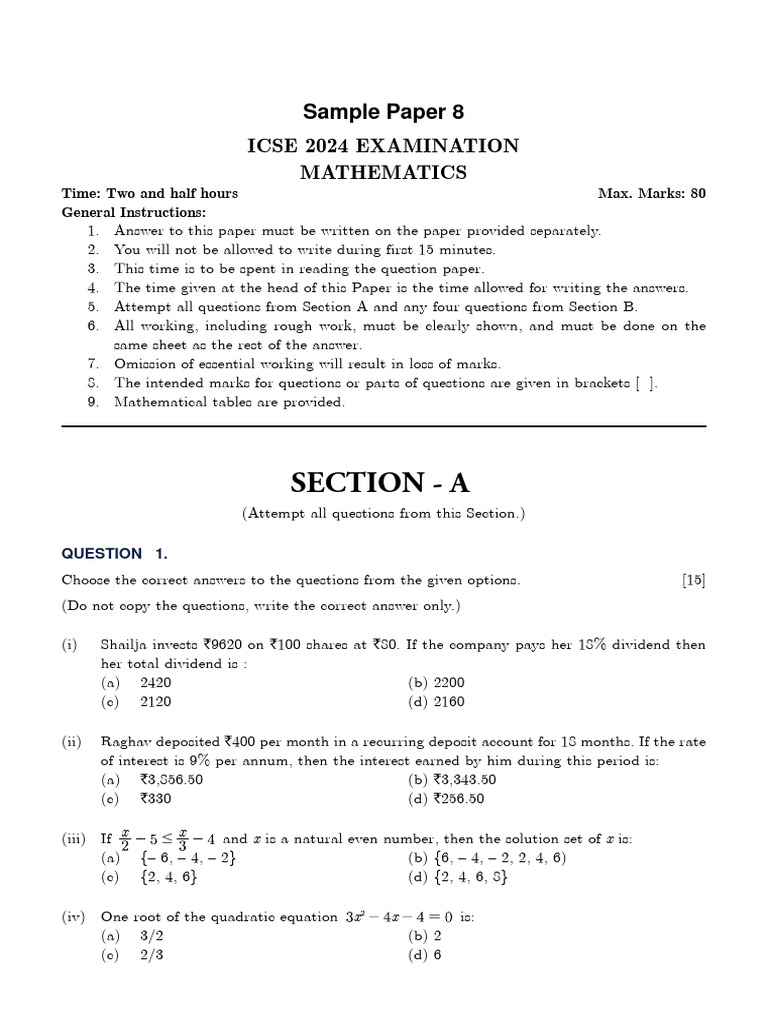 Sample Paper 8 Maths | PDF | Circle | Mathematics