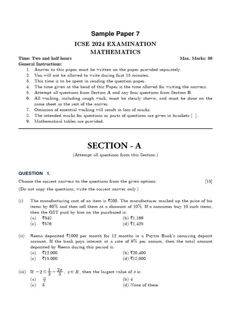 Sample Paper 7 Maths | PDF | Circle | Sphere