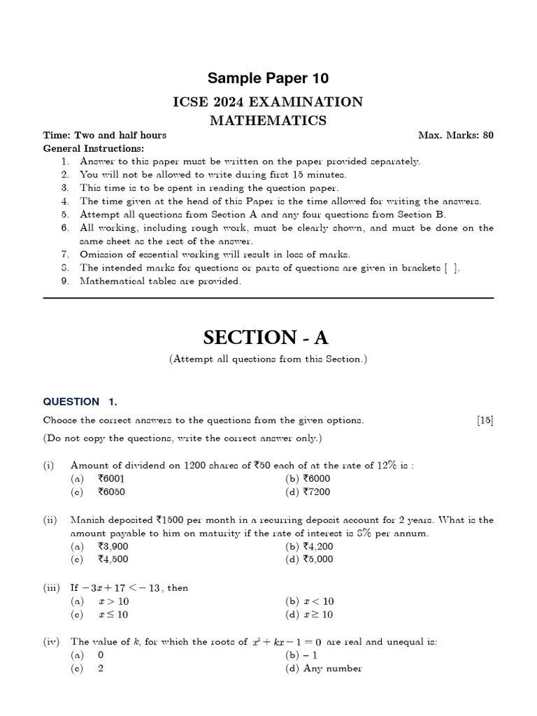 Sample Paper 10 Maths | PDF | Geometry | Elementary Geometry
