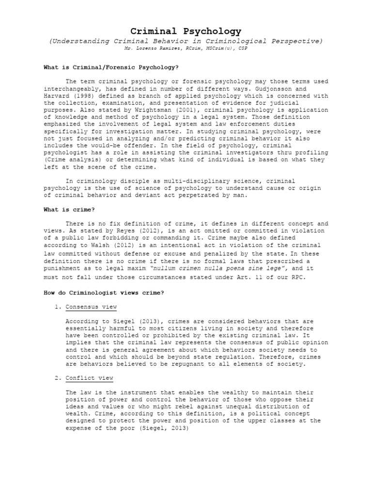 Criminal Psychology (Understanding Criminal Behavior in Criminological ...