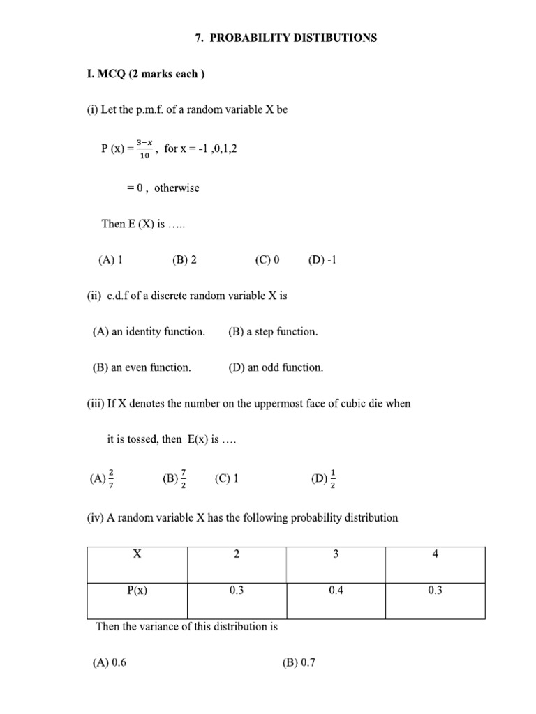 7.probability Distribution Question Bank For Practice | PDF