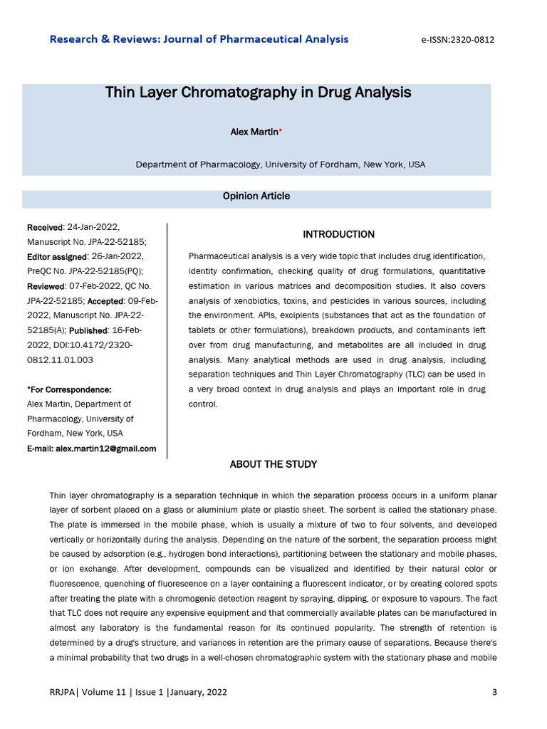 Thin Layer Chromatography in Drug Analysis | PDF | Thin Layer ...