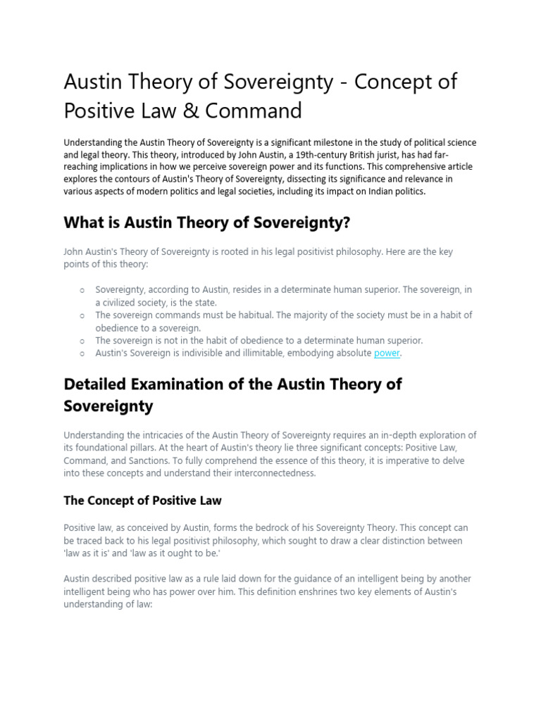 Austin Theory of Sovereignty | PDF | Sovereignty | Concept