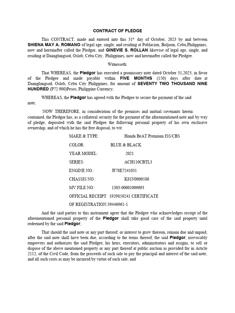 Contract of Pledge | Download Free PDF | Common Law | Property Law