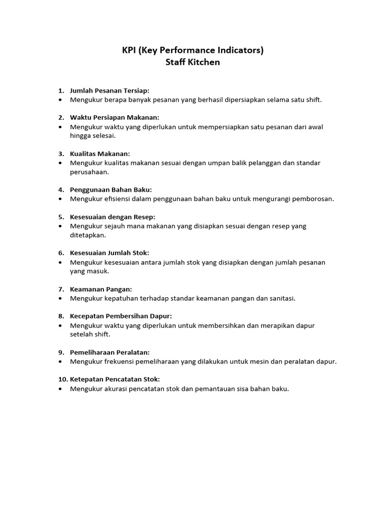 KPI Staff Kitchen | PDF