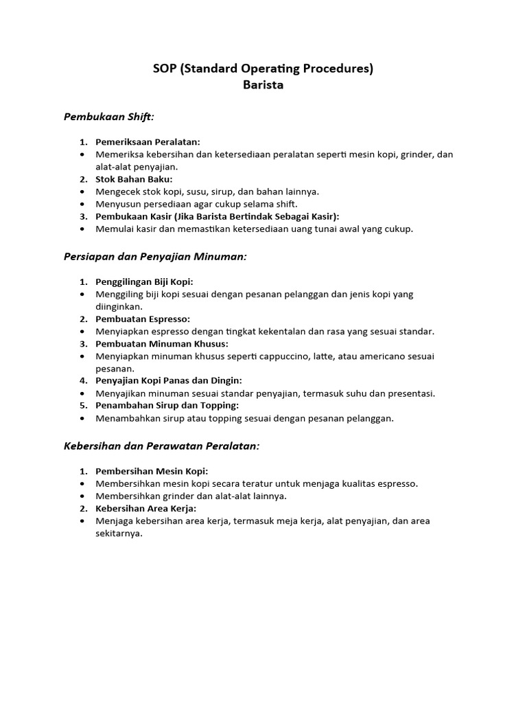SOP Barista | PDF