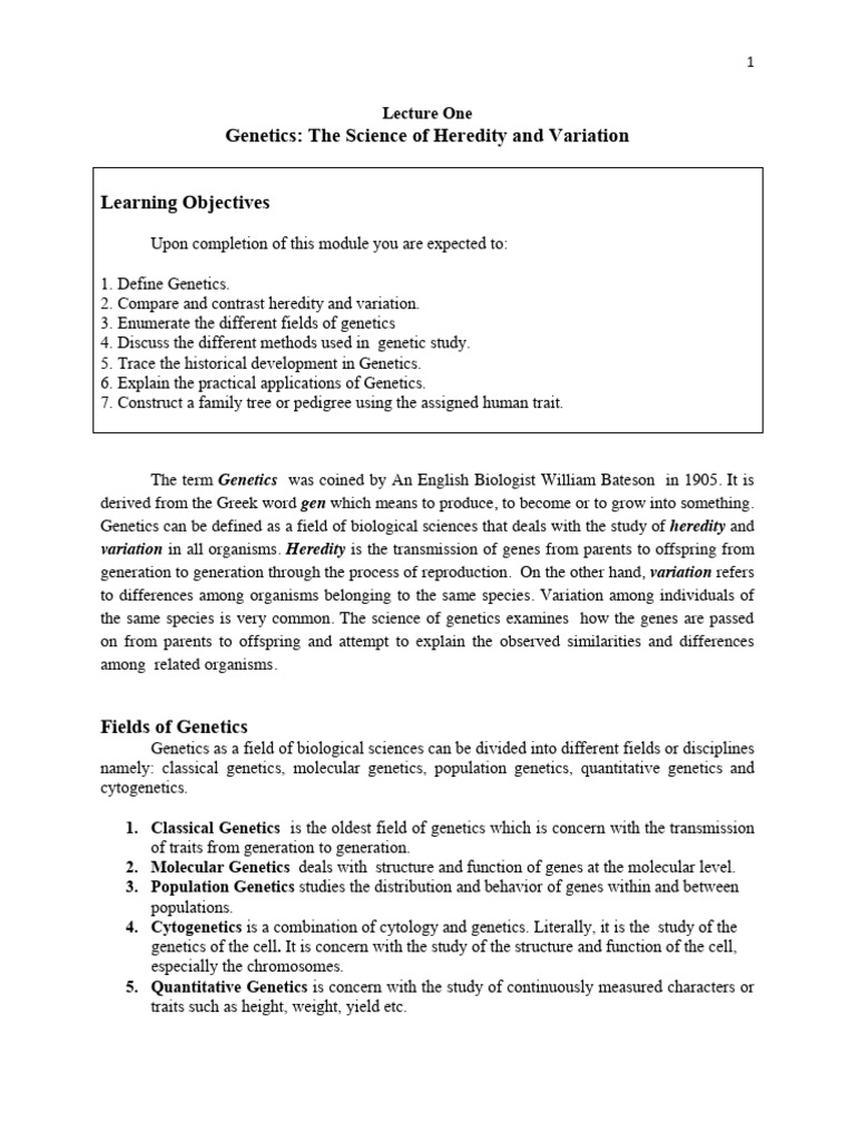 Genetics - The Science of Heredity and Variation Module 1 | PDF ...