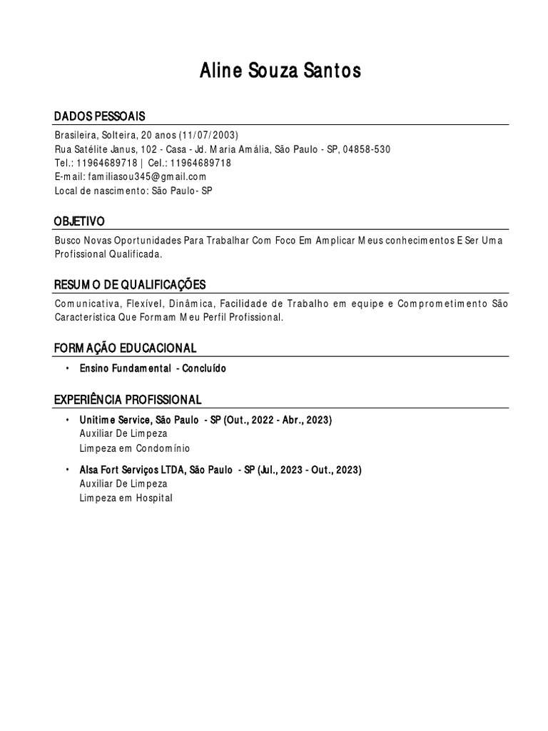 CV Aline Souza Santos | PDF