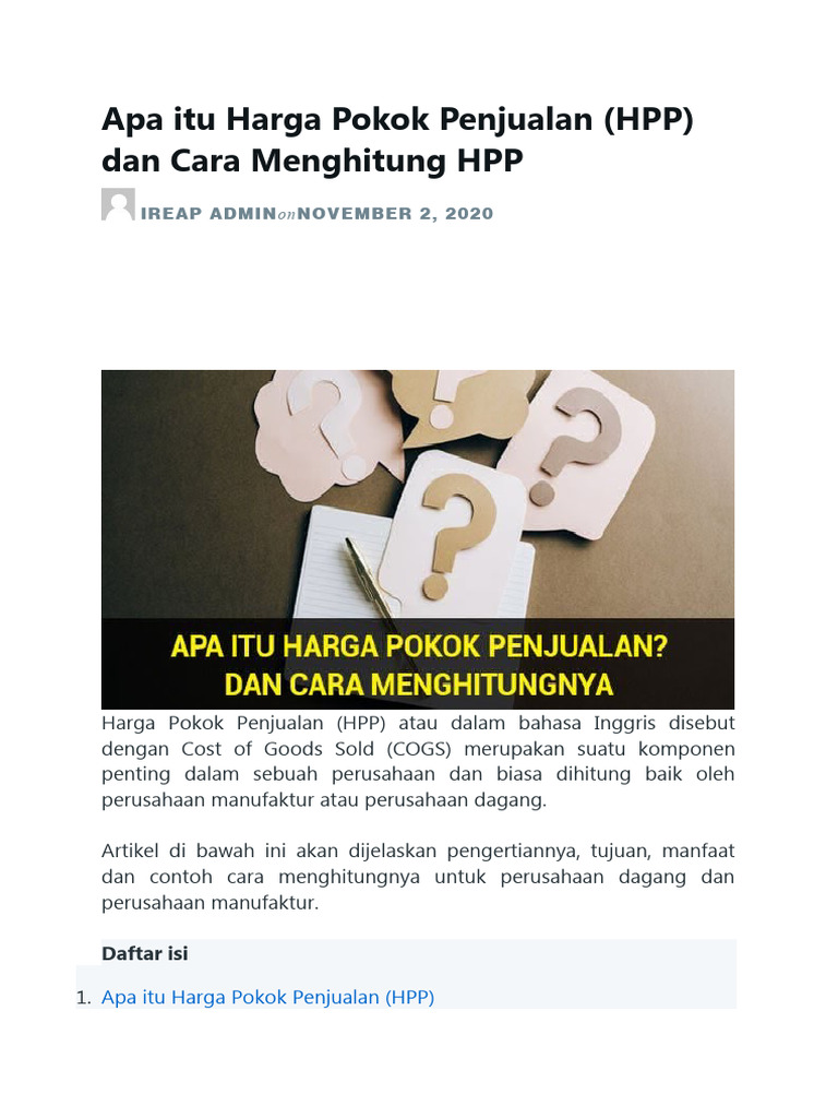 Apa Itu Harga Pokok Penjualan | PDF