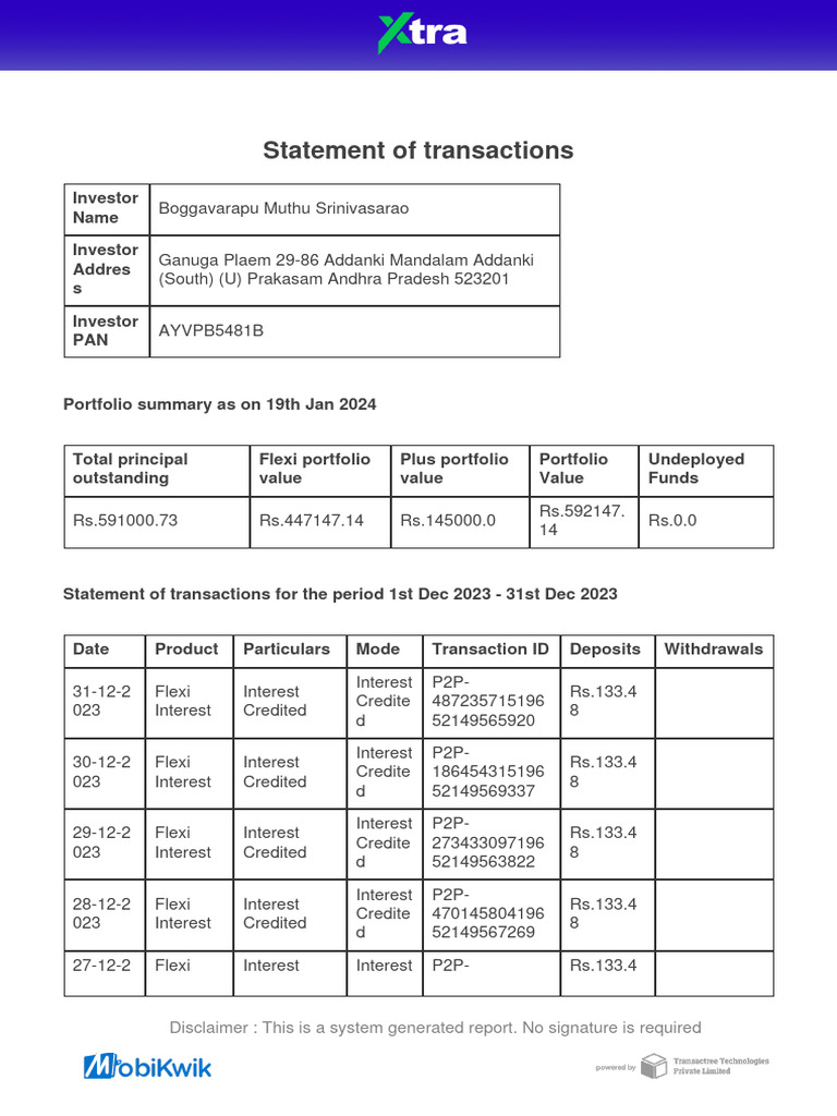 Transaction Statement | PDF | Interest | Private Sector