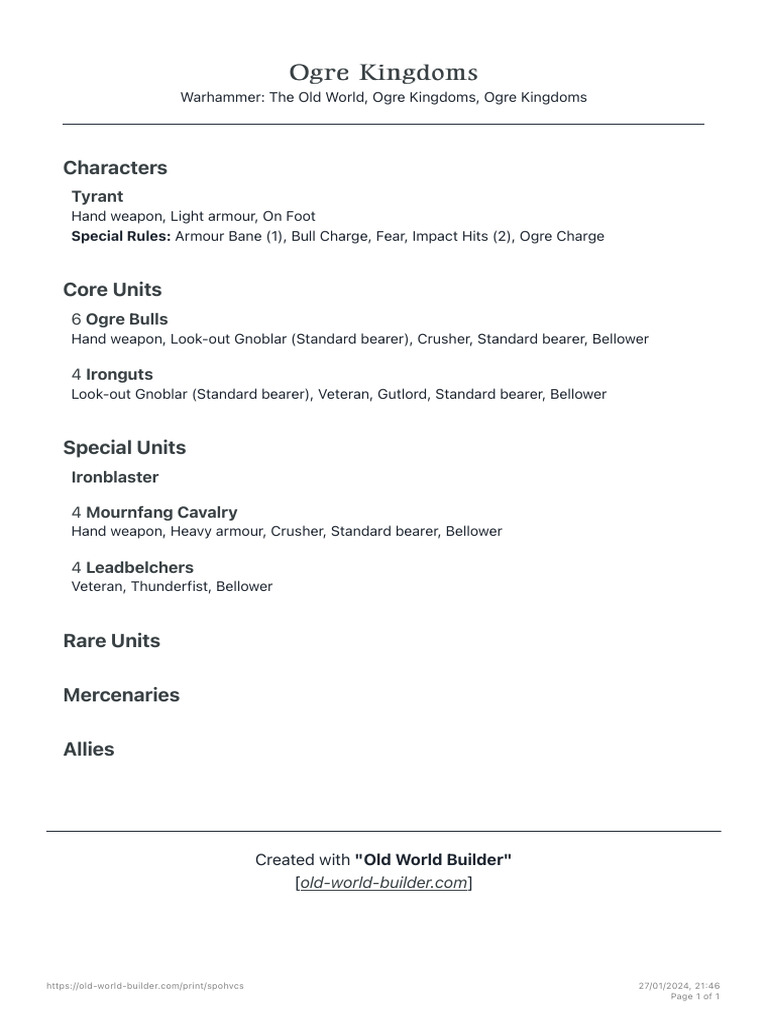 Old World Builder - Ogre Kingdoms | PDF