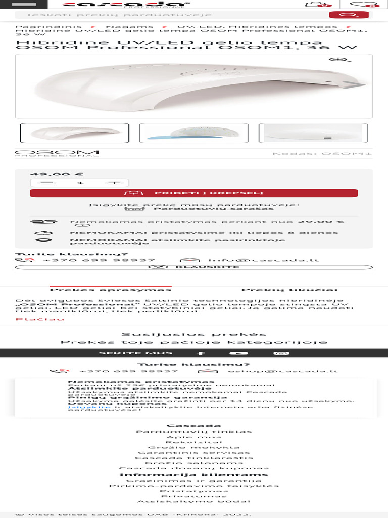Hibridinė UVLED Gelio Lempa OSOM Professional OS | PDF