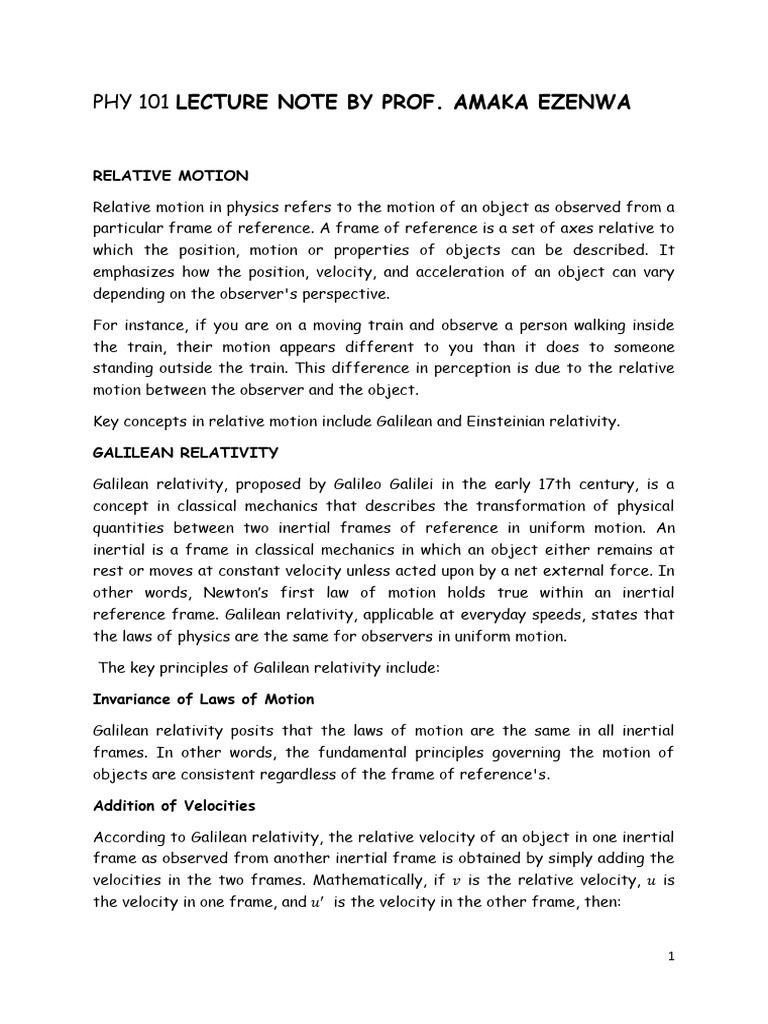 Phy 101 Lecture Note By Prof Amaka Ezenwa Pdf Collision Momentum