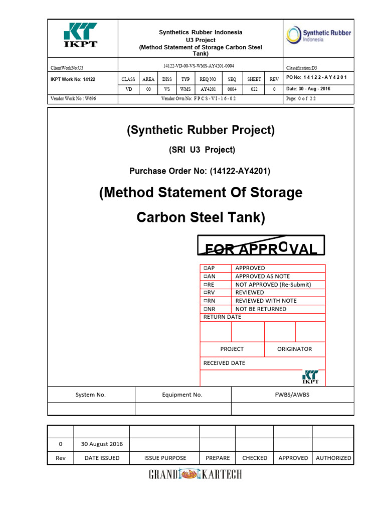 Method Statement for Carbon Steel Tank Storage | PDF | Welding ...