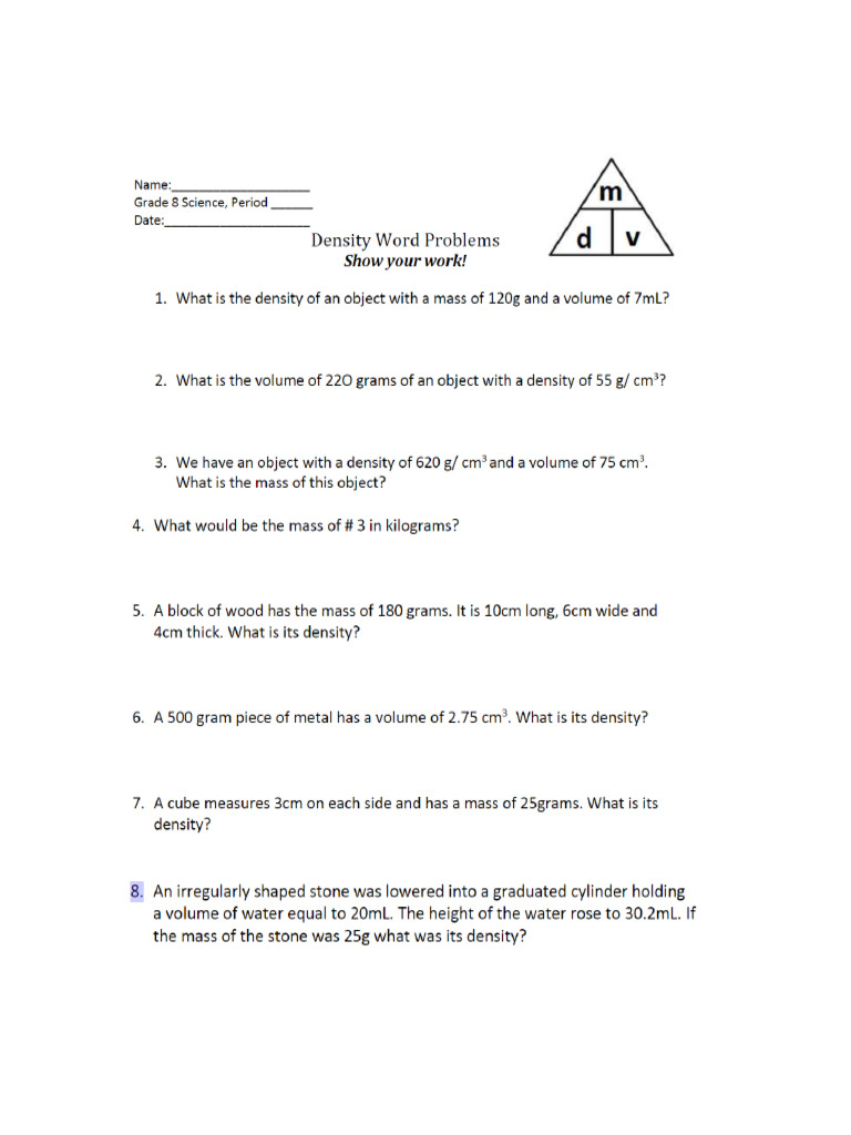 Grade 8 Density Revison 3 | PDF