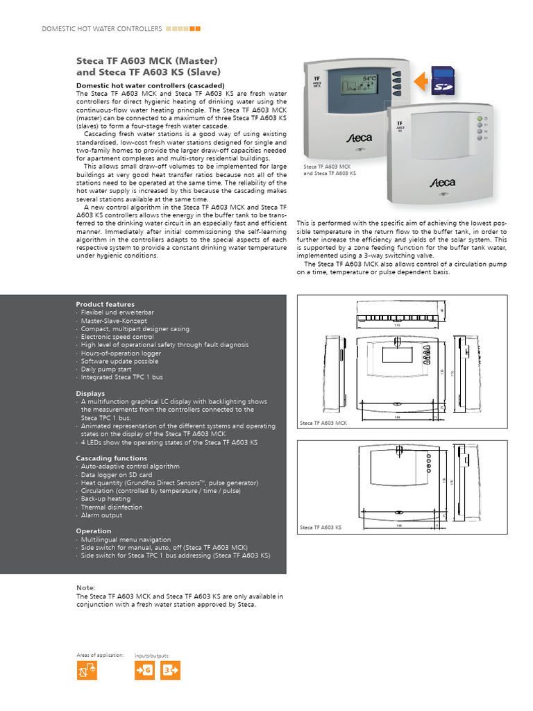 Steca TF A603 MCK & KS Controllers | PDF | Water Heating | Water