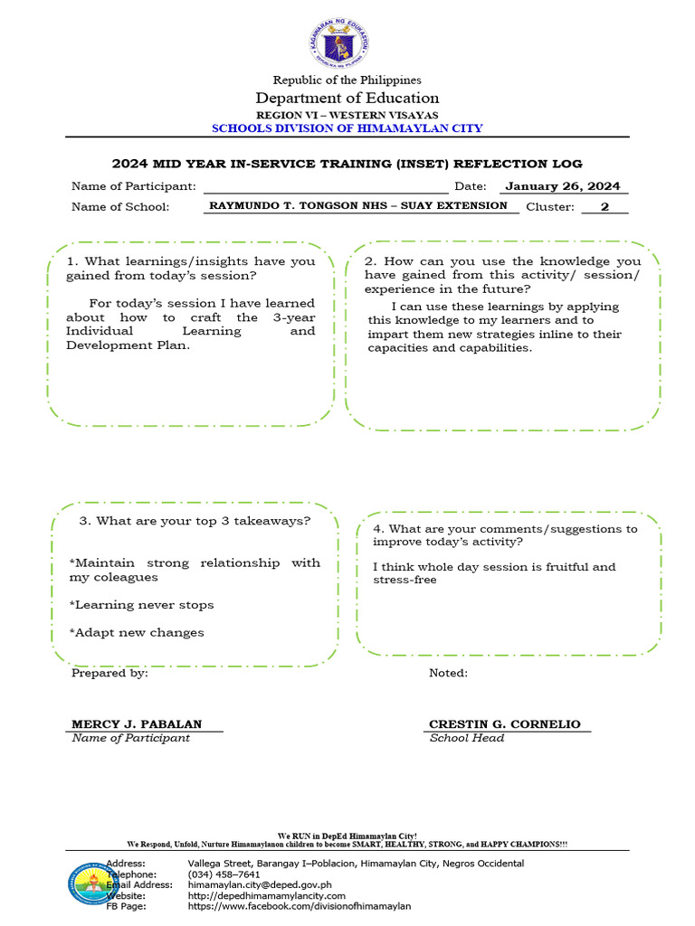 Pabalan Mid-Year-Indet-Reflection-Log | PDF | Psychology | Behaviorism
