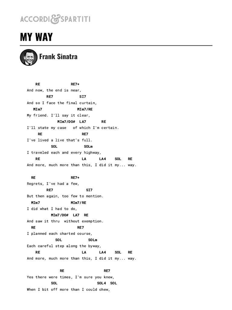 MY WAY Accordi 100% Corretti - Frank Sinatra | PDF