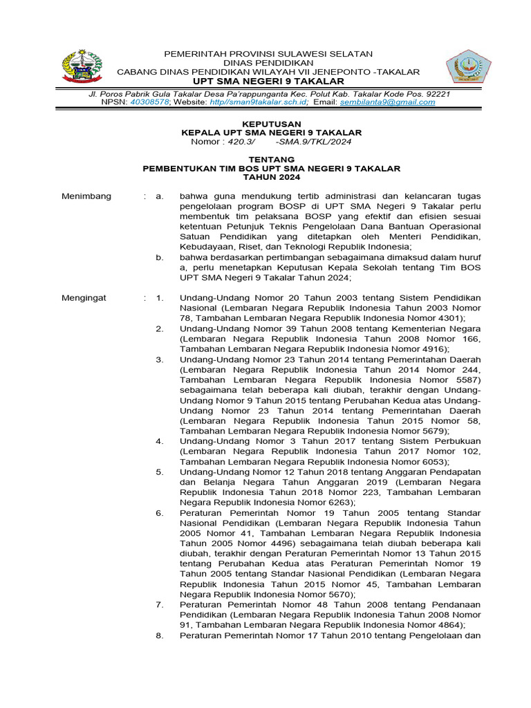 (Panduanmengajar - Com) - Contoh SK Tim BOS Sekolah 2024 | PDF (Panduanmengajar - Com) - Contoh SK Tim BOS Sekolah 2024 | PDF
